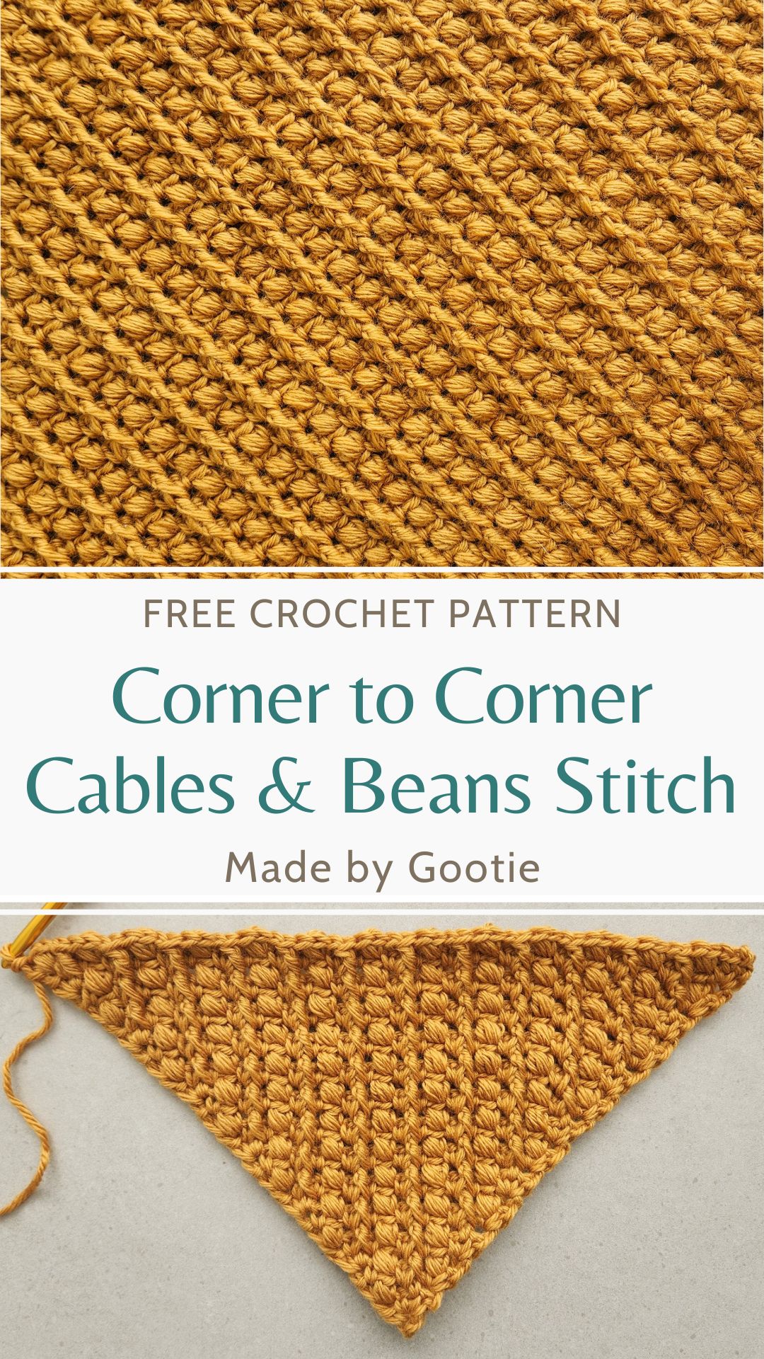 C2C Crochet Cables and Beans Stitch Free Pattern - Made by Gootie